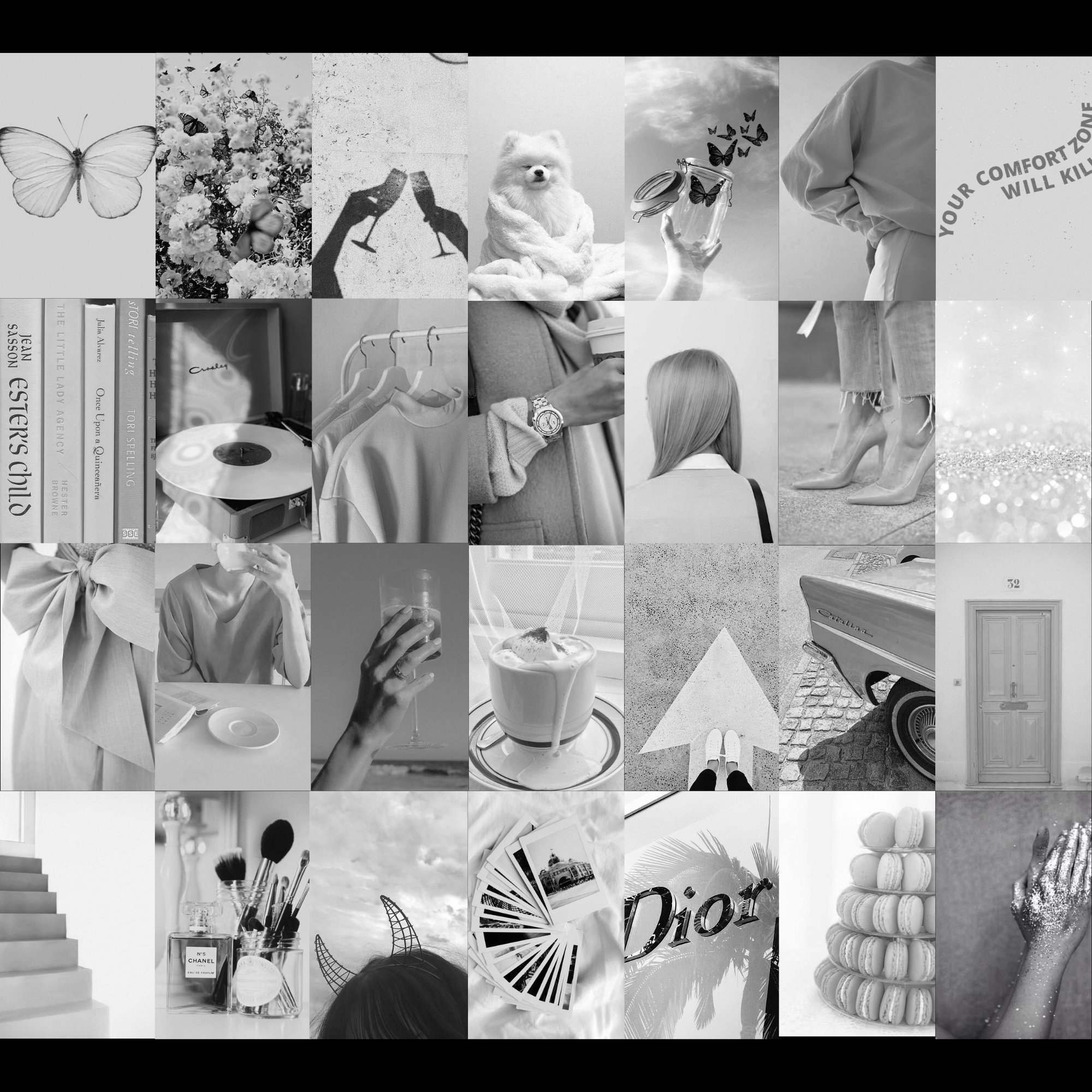 Black and White Photo Wall Collage Kit, Black and White Aesthetic, Grey ...