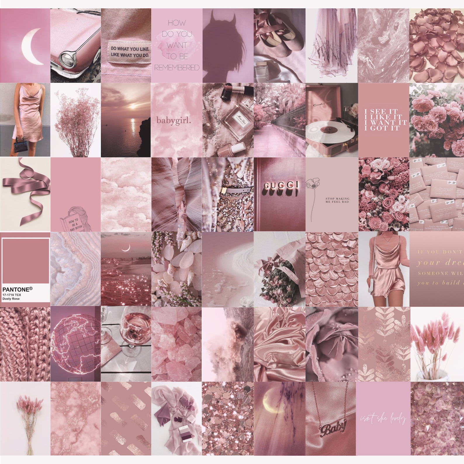 Pink Photo Wall Collage Kit, Pink Aesthetic, Dusty Rose, Rose Gold ...