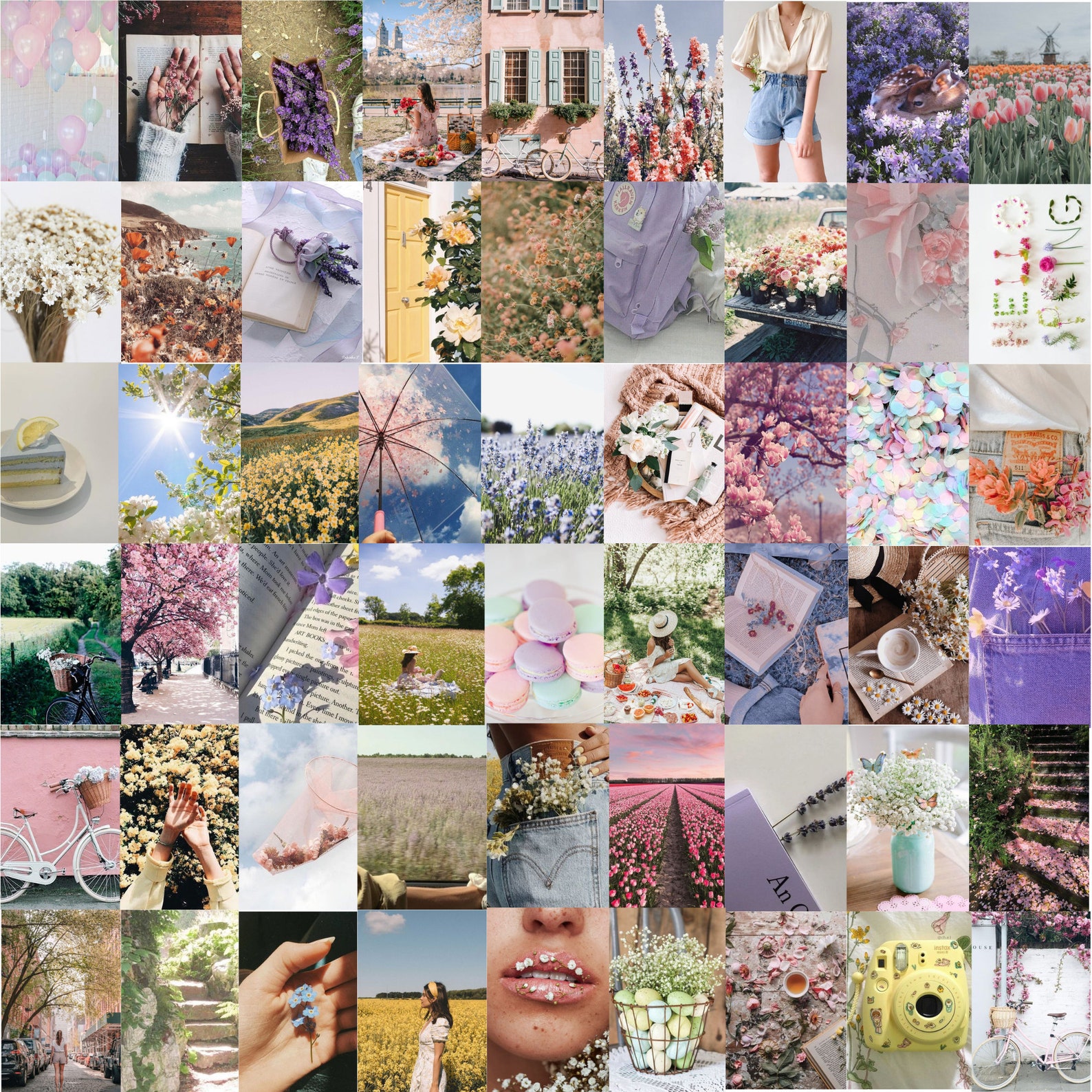 Spring Wall Collage Kit, Spring Flowers Aesthetic, Pastel, Instant ...
