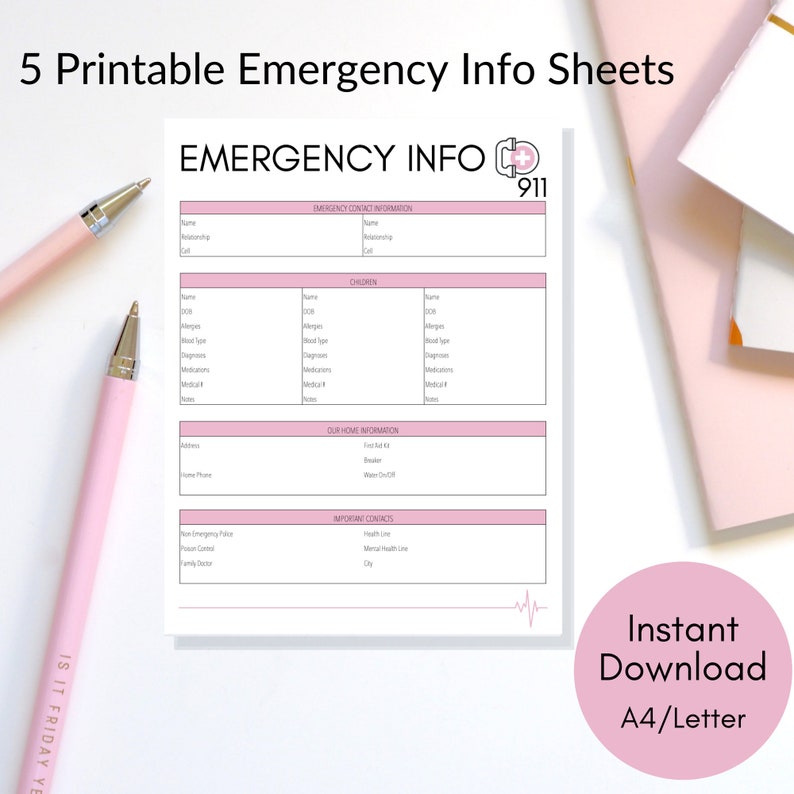 Home Emergency Information Binder, Household Info, Parents Info, School ...