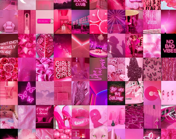 Pink Photo Wall Collage Kit Hot Pink Aesthetic Bright Neon - Etsy