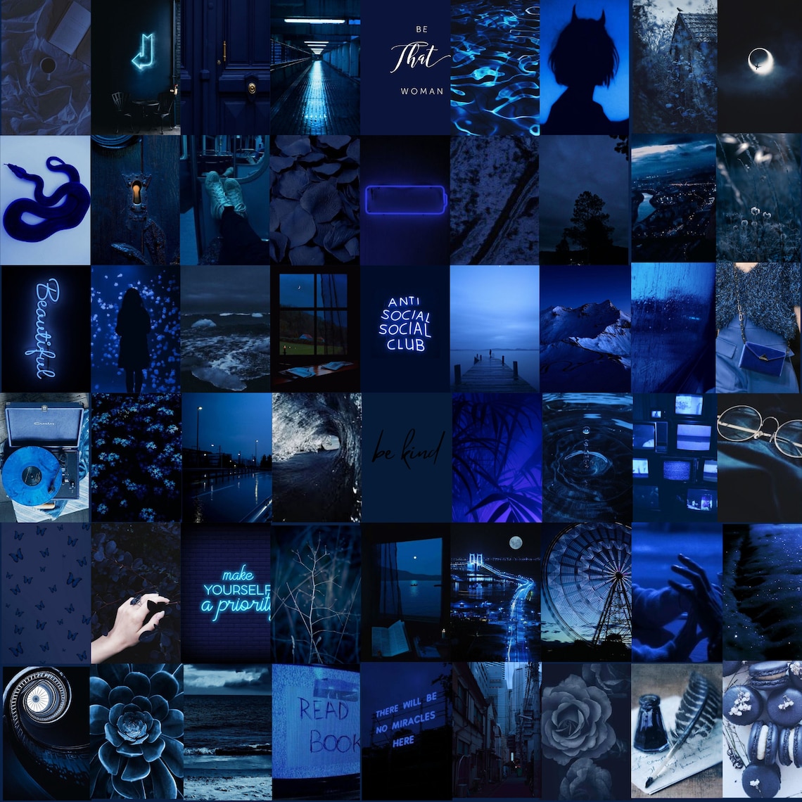 Navy Blue Photo Wall Collage Kit, Blue Aesthetic, Dark Blue, Digital ...