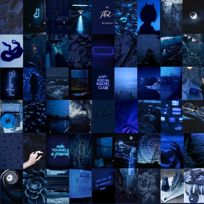 Navy Blue Photo Wall Collage Kit Blue Aesthetic Dark Blue Digital