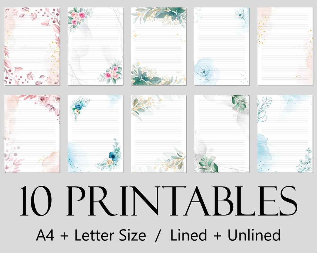 Printable Floral Stationery, Digital Download, Writing Paper 10 Flower ...