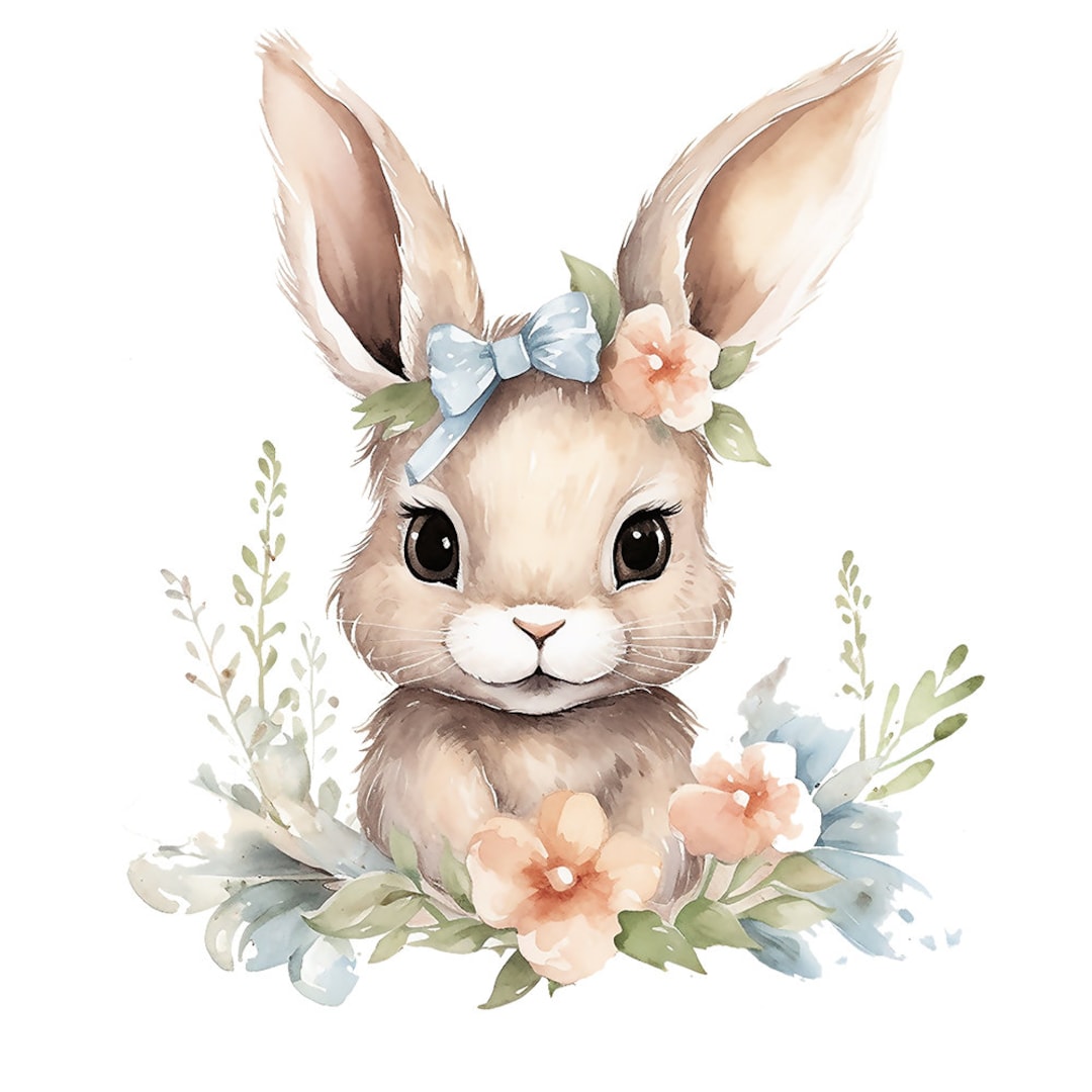 Cute Baby Rabbit Boho Flower Clipart Download PNG Transparent ...