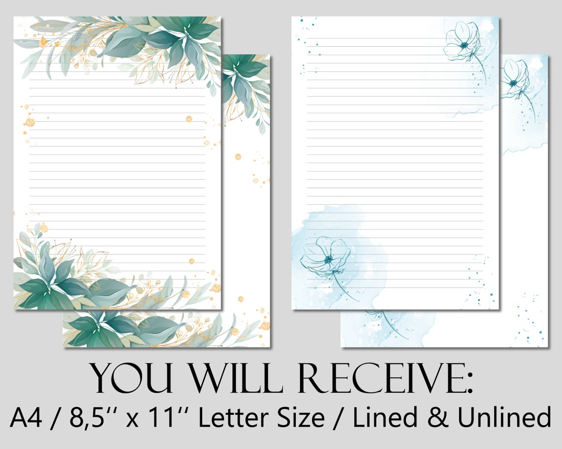 Printable Floral Stationery, Digital Download, Writing Paper 10 Flower ...