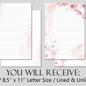 Printable Floral Stationery, Digital Download, Writing Paper 10 Flower ...