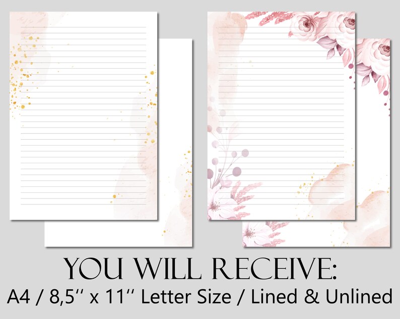 Printable Floral Stationery, Digital Download, Writing Paper 10 Flower ...
