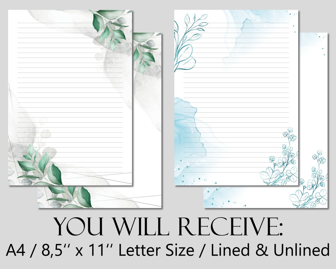 Printable Floral Stationery, Digital Download, Writing Paper 10 Flower ...
