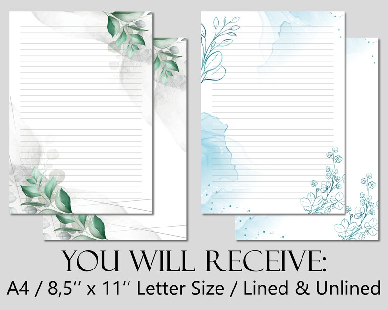 Printable Floral Stationery, Digital Download, Writing Paper 10 Flower ...