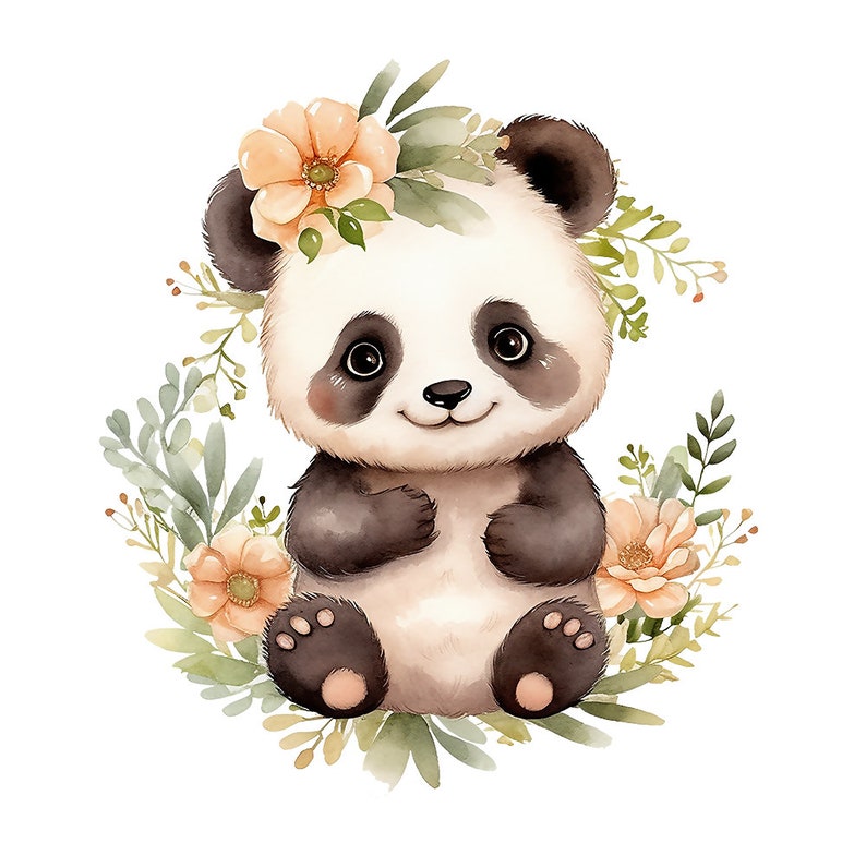 Cute Panda Flower Boho Clipart Download PNG Transparent Background ...