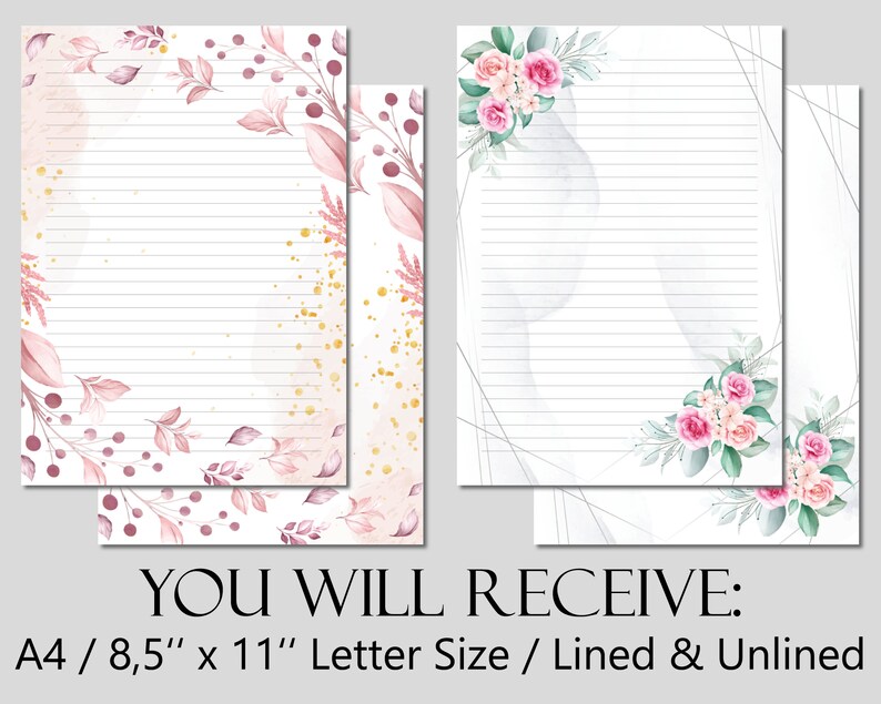 Printable Floral Stationery, Digital Download, Writing Paper 10 Flower ...