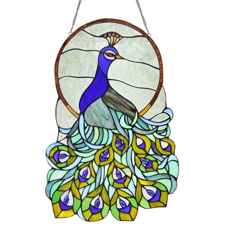 Tiffany Style Stained Glass Peacock Design Window Panel Etsy