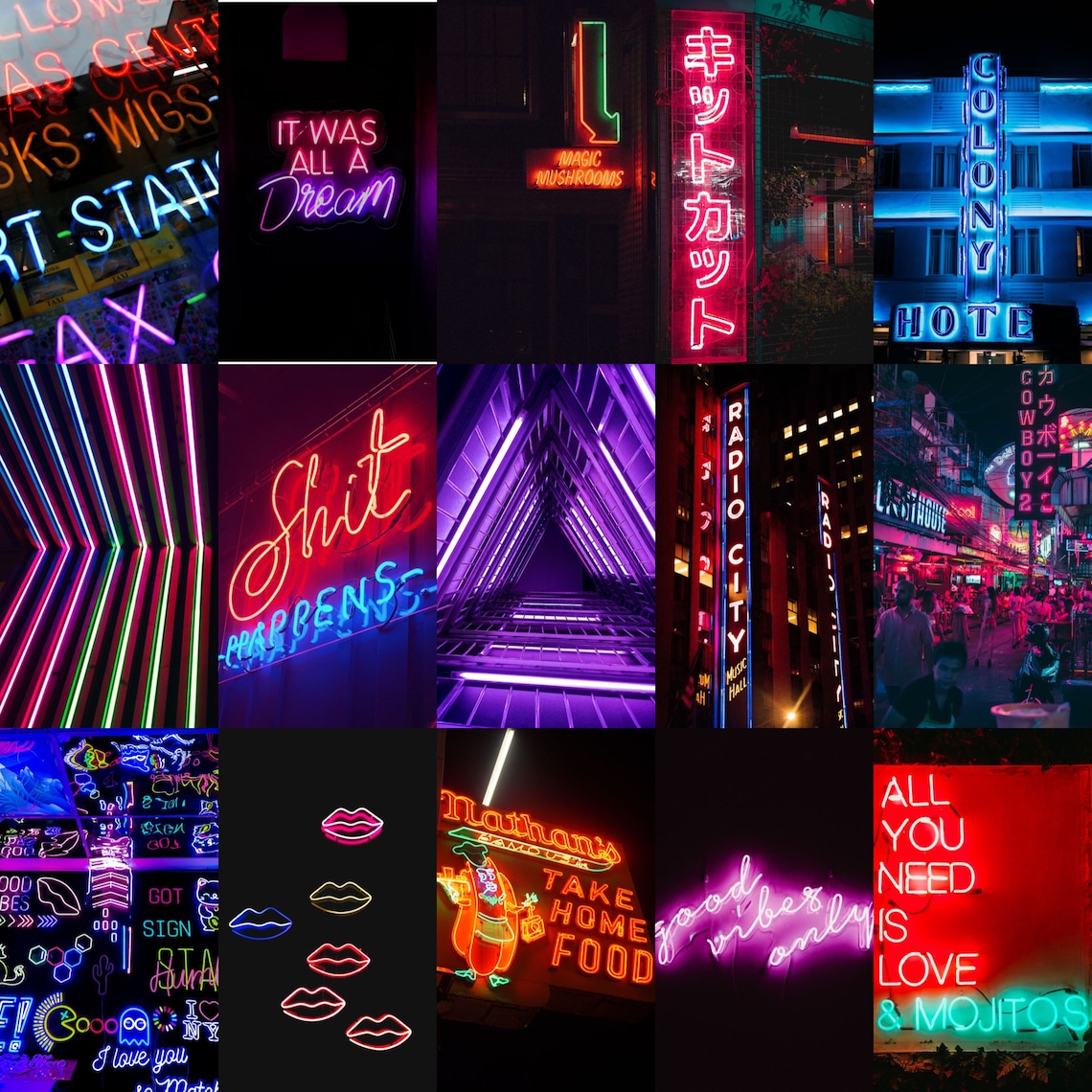 Neon Aesthetic Wall Collage Kit 60pcs digital Download | Etsy