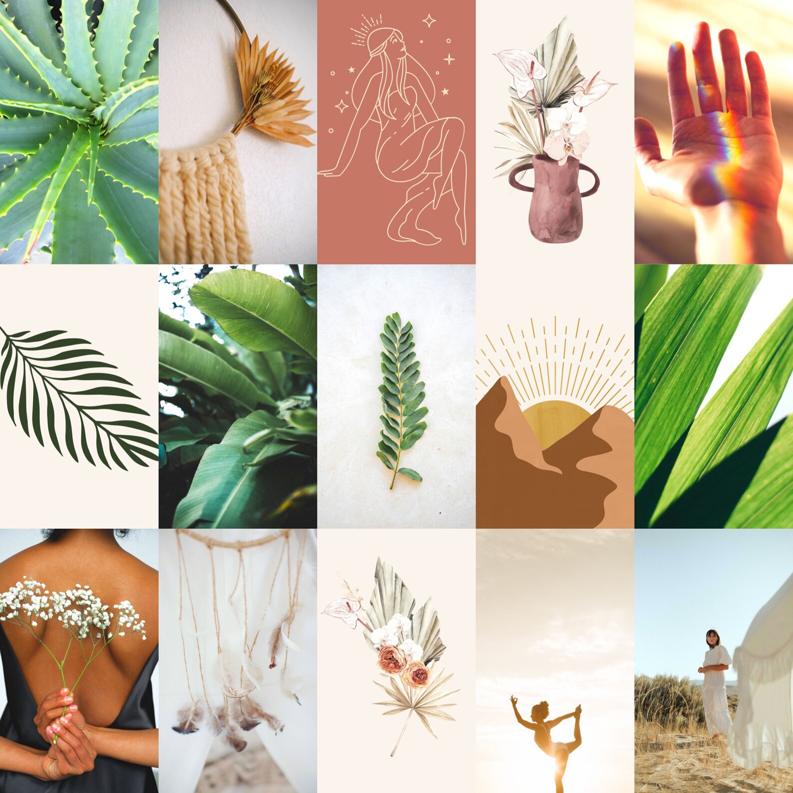 Boho Botanical Aesthetic Wall Collage Kit 60pcs Digital Etsy