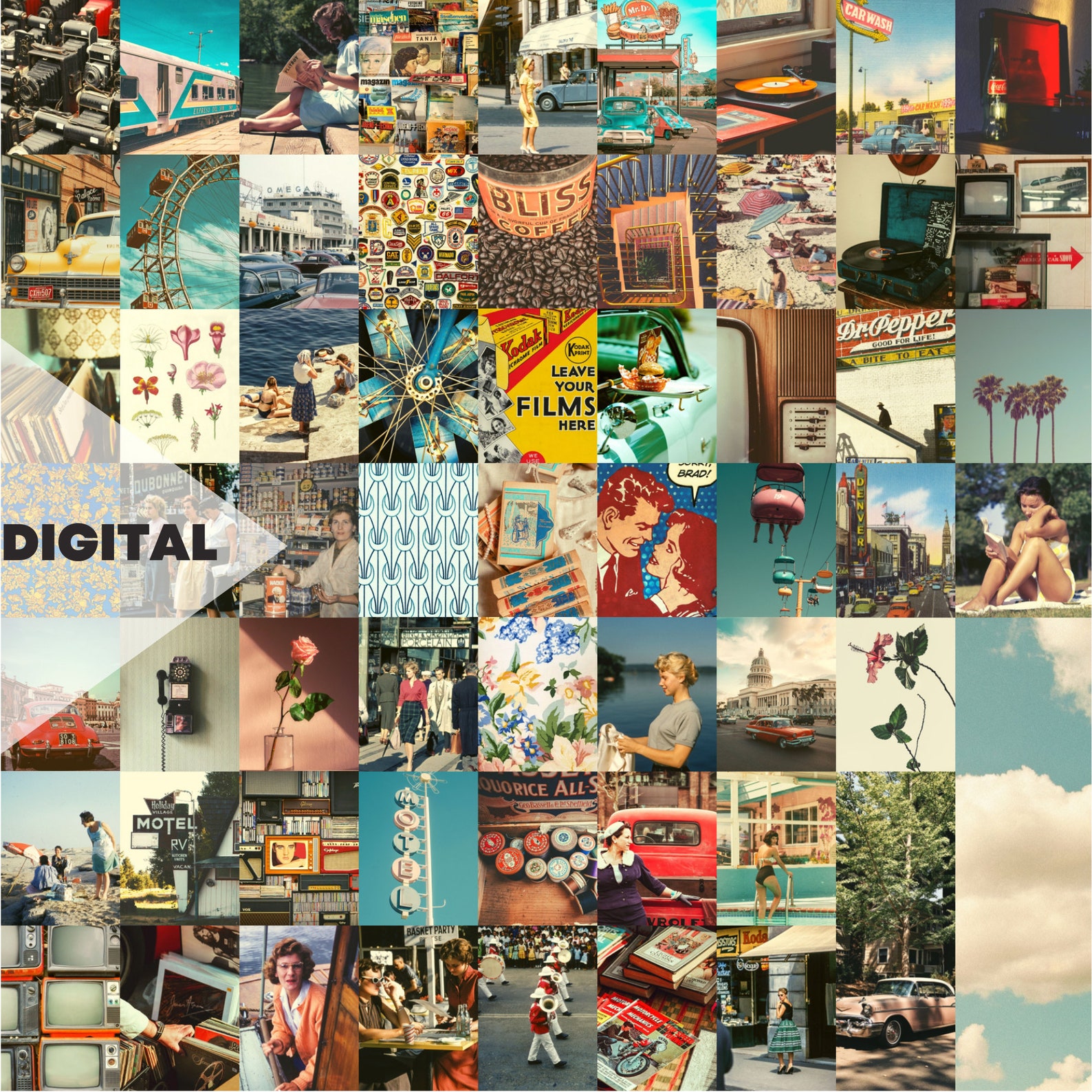Vintage/50s Inspired Aesthetic Wall Collage Kit | 60pcs (digital ...
