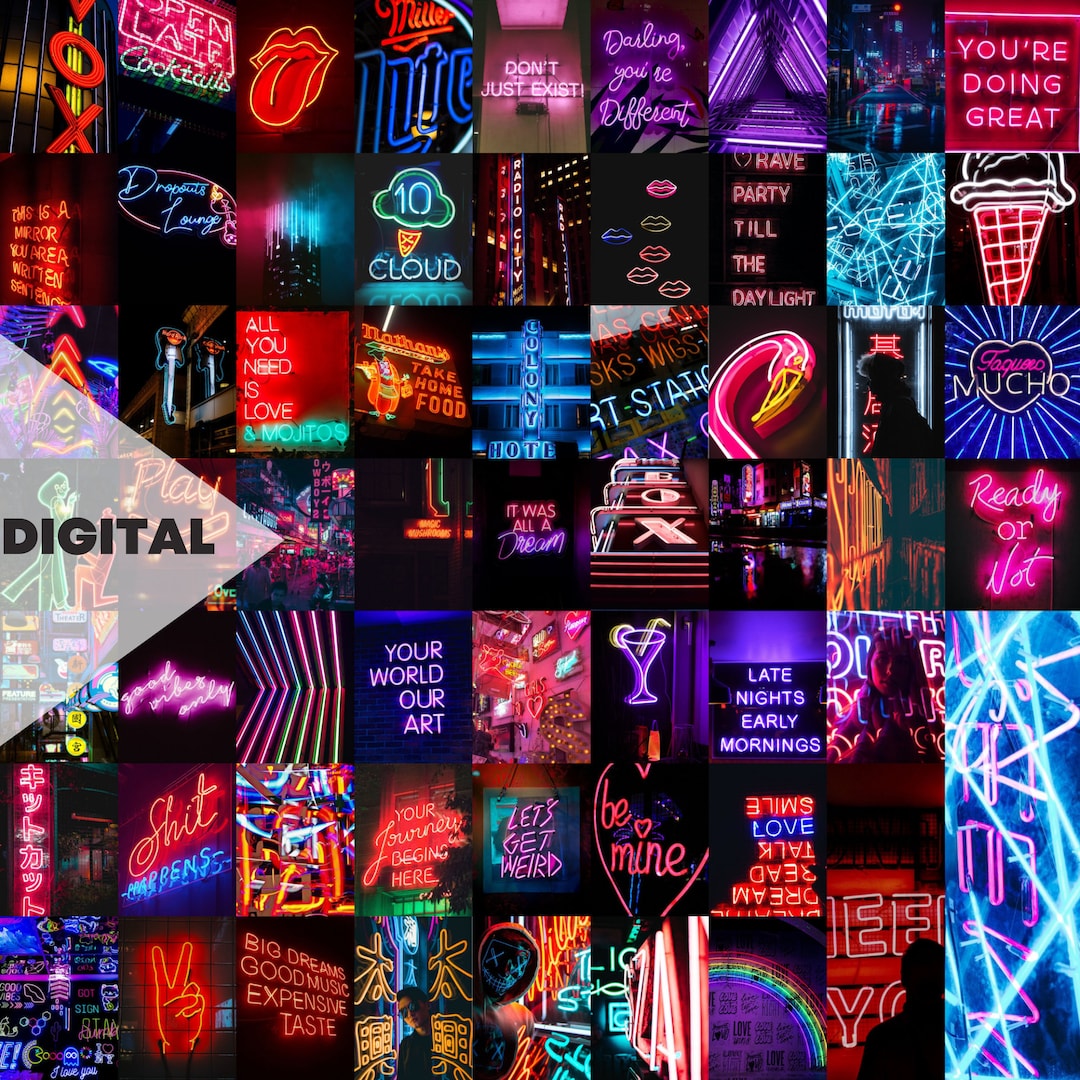 Neon Aesthetic Wall Collage Kit | 60pcs (digital Download) | 4x6, 8x10 ...