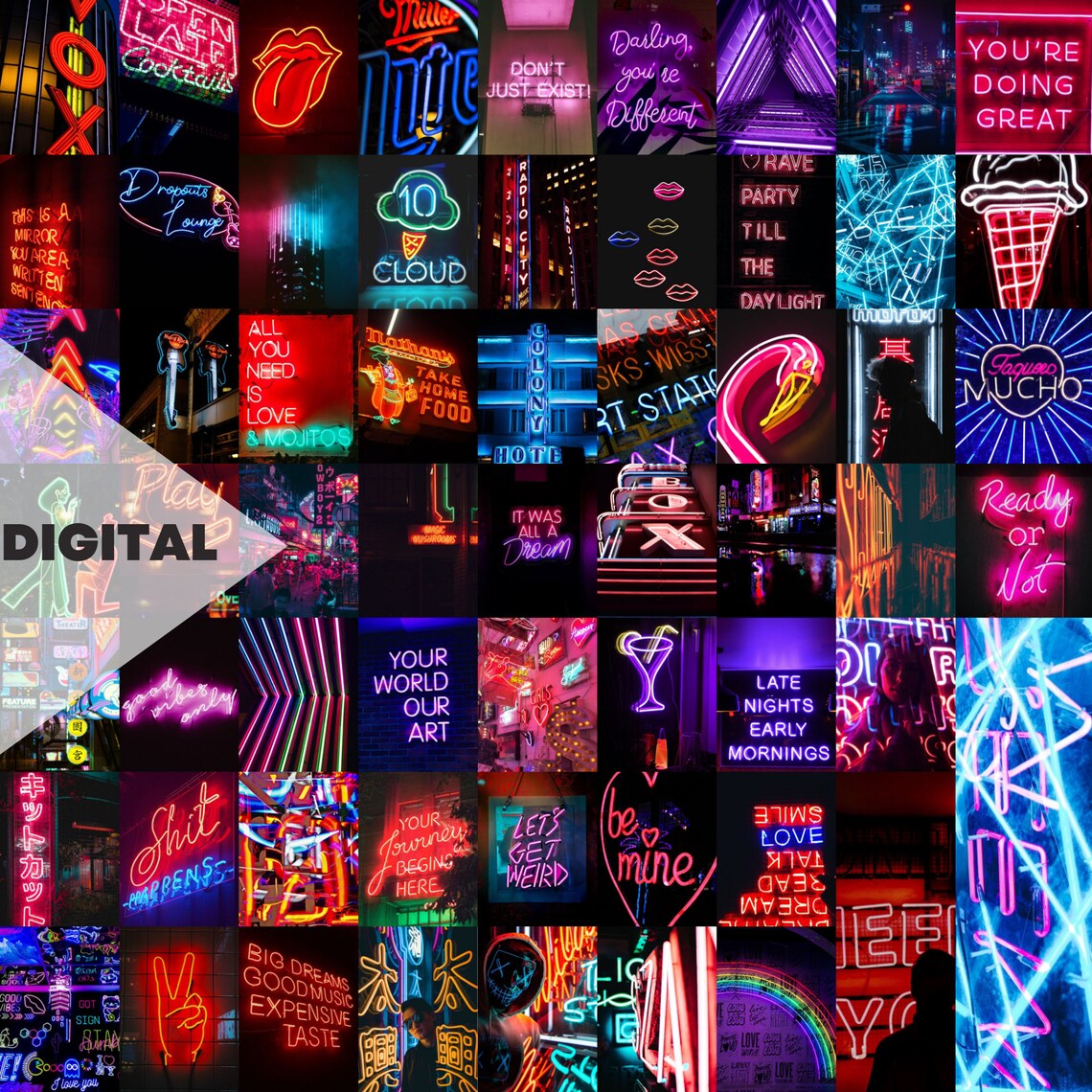 Neon Aesthetic Wall Collage Kit 60pcs digital Download | Etsy