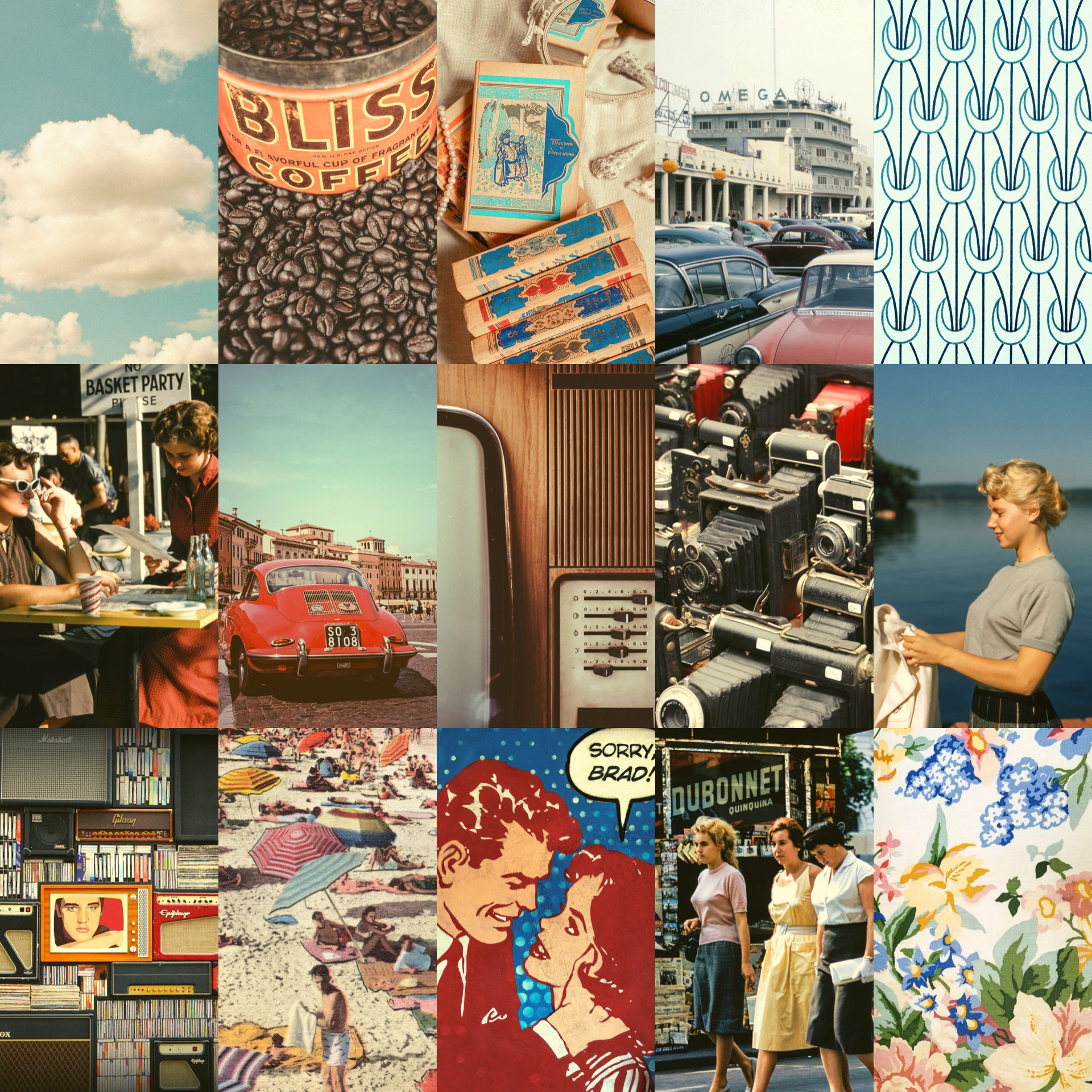 Vintage/50s Inspired Aesthetic Wall Collage Kit | 60pcs (digital ...