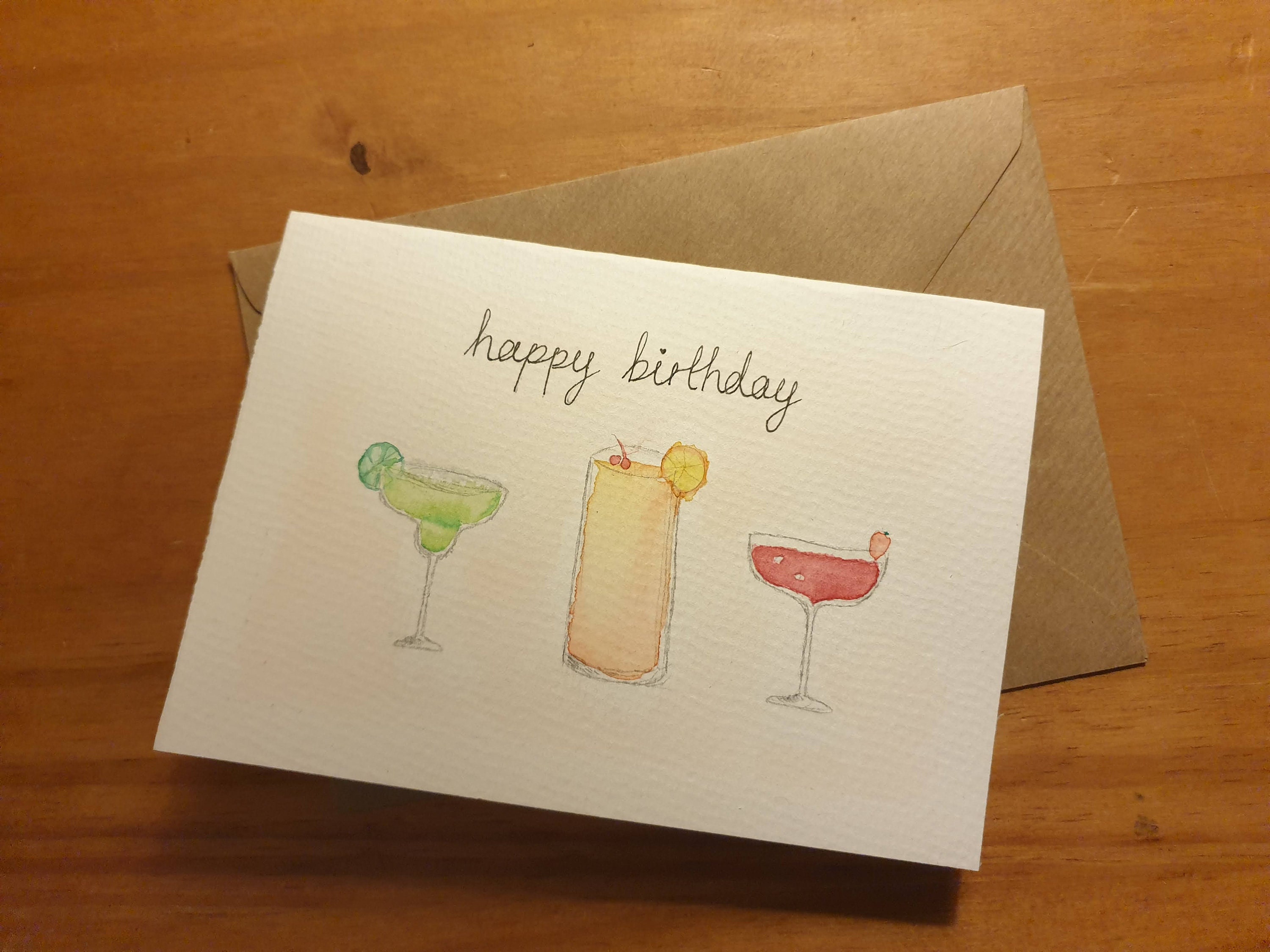 Watercolour Cocktails Card | Handmade - Etsy