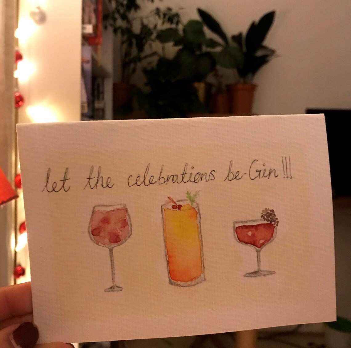 Watercolour Cocktails Card | Handmade - Etsy