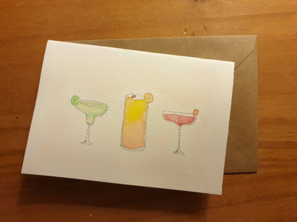 Watercolour Cocktails Card | Handmade - Etsy