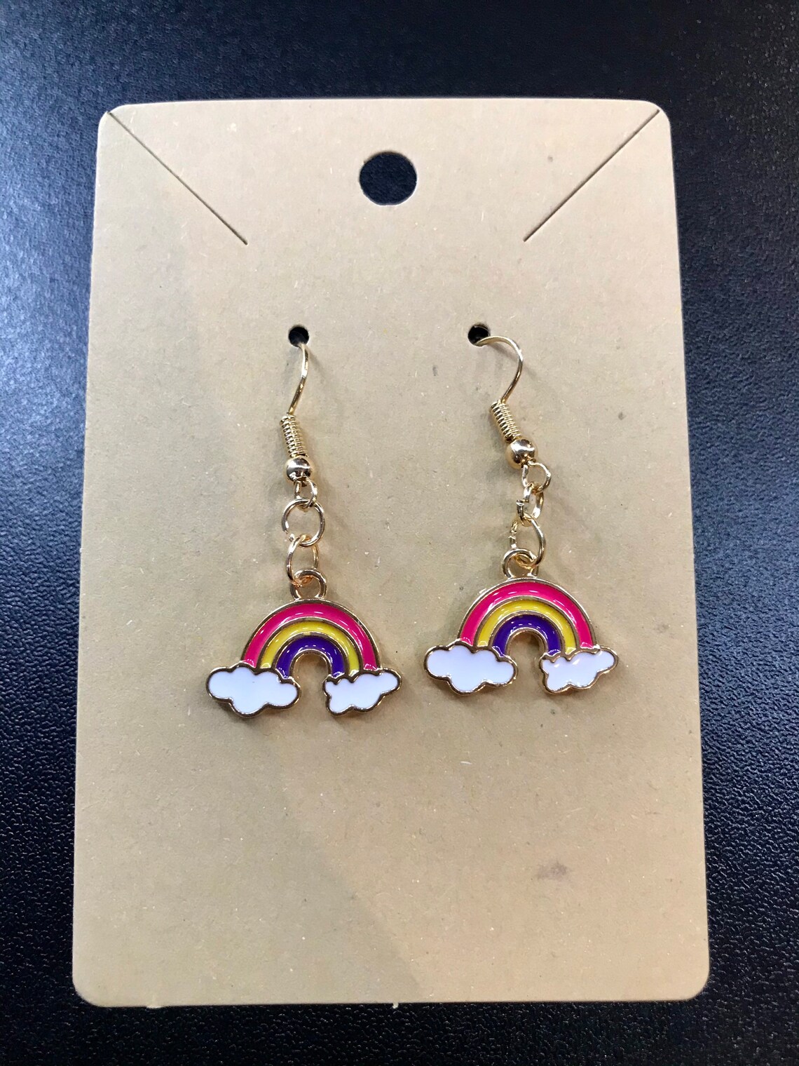 Handmade Rainbow Cloud Dangle Drop Earrings Gold Cute Light Etsy