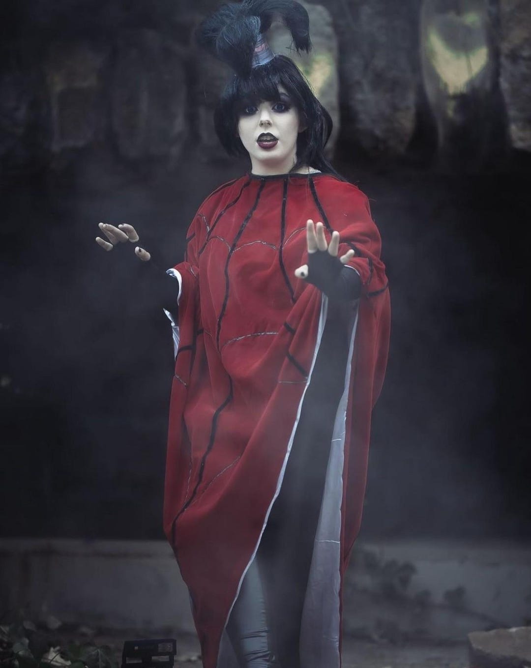 Halloween Lydia Gothic Red Cloak With Jumpsuit Costume, Halloween Red ...