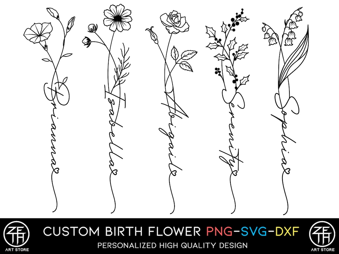 Personalized Tattoo Design, Custom Name Design, Birth Flower Tattoo ...