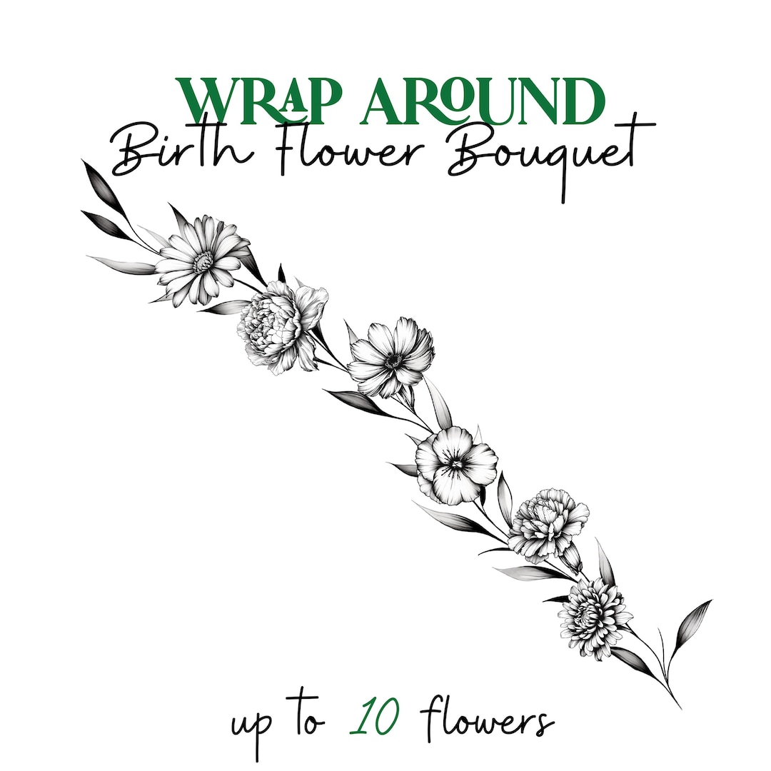 Custom Birth Flower Tattoo Design: Family Floral Wrist Wrap (digital ...