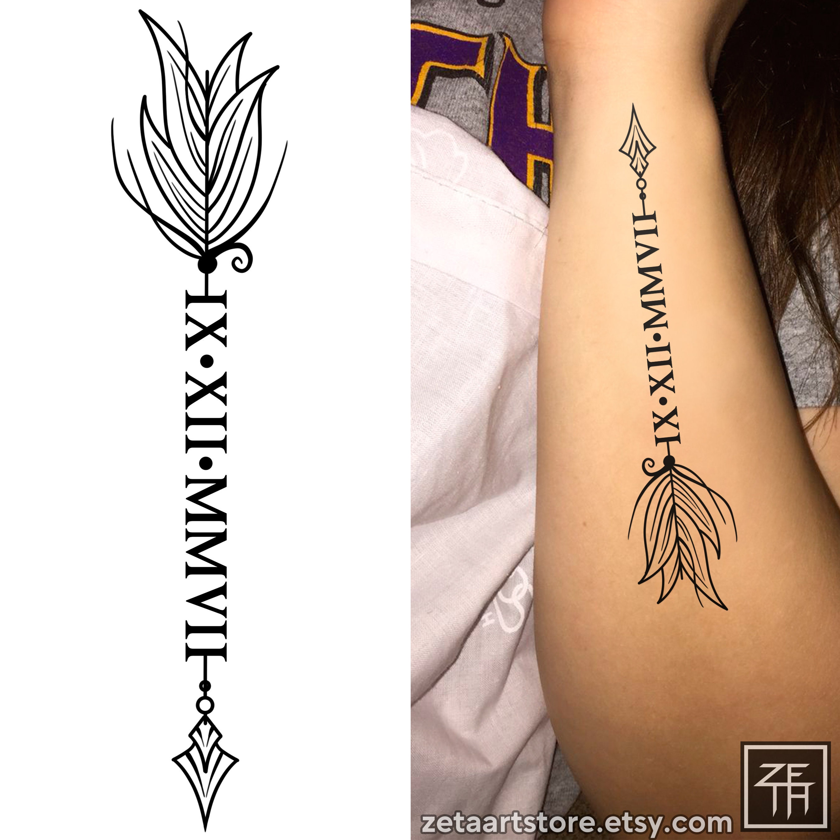 Etsy Arrow Tattoos Colorful Lotus Flower Arrow Tattoo Design And