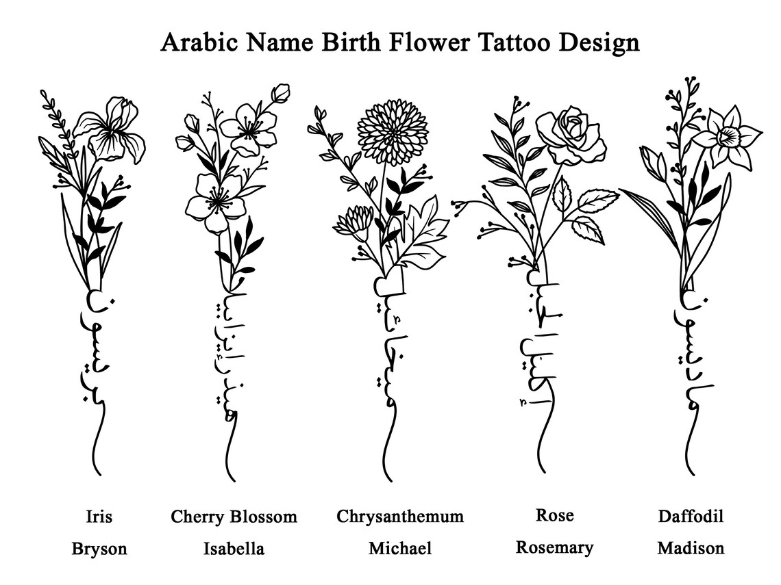 Arabic Birth Flower Name Tattoo Design Custom Tattoo Design - Etsy