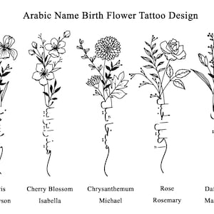 Arabic Birth Flower Name Tattoo Design: Custom Calligraphy (digital ...