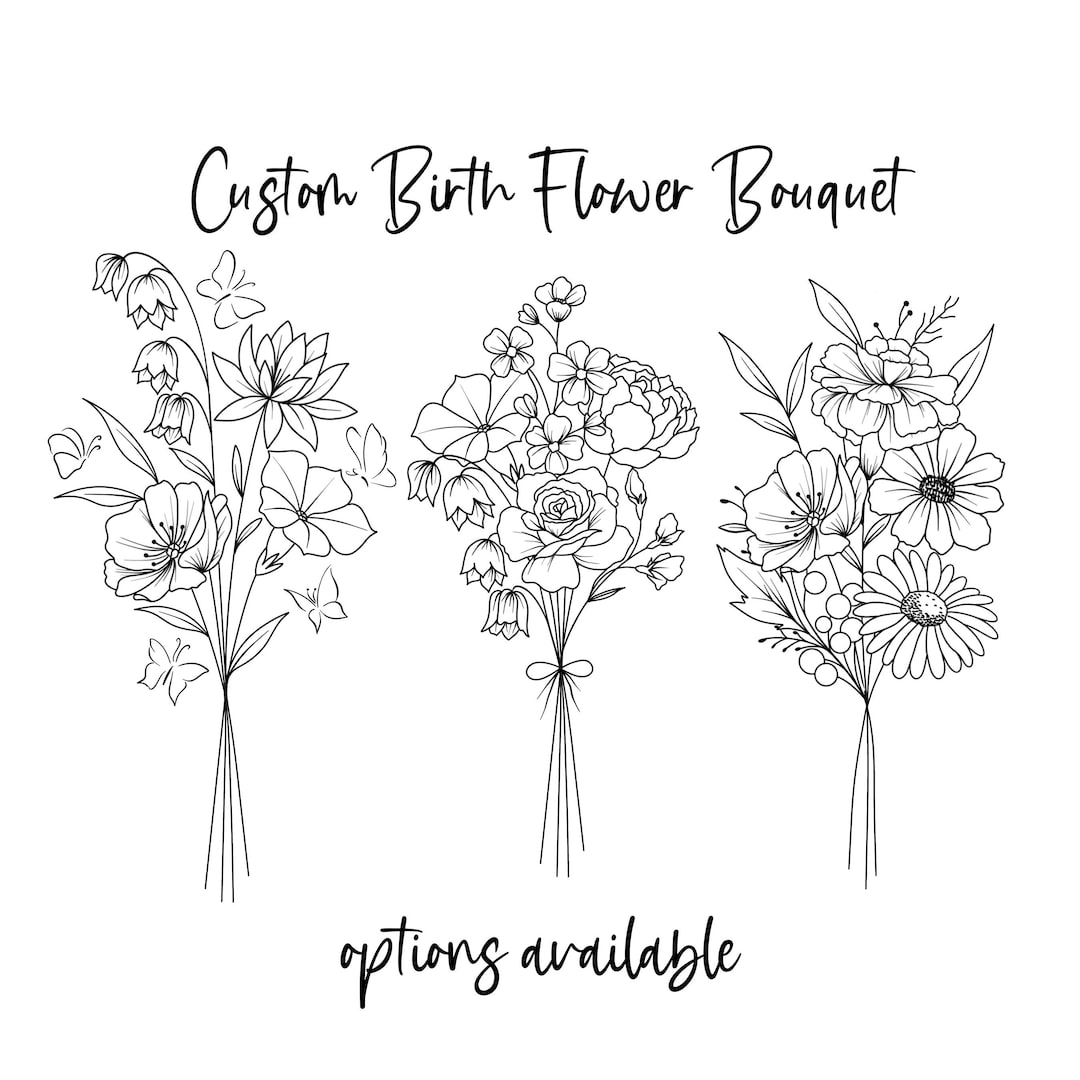 Custom Family Birth Flower Bouquet: Minimalist Art Print (digital ...