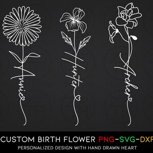 Custom Name Design 2, Personalized Tattoo Design, Birth Flower Design ...