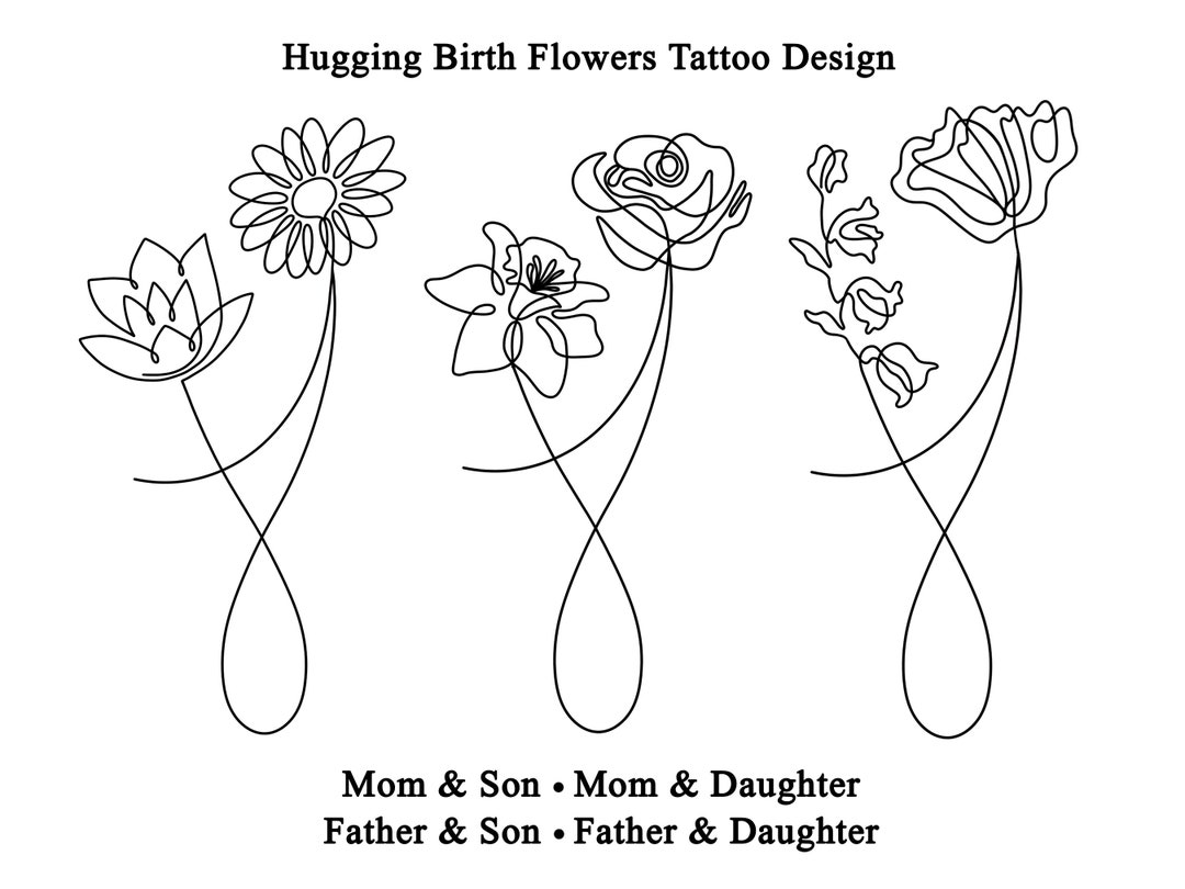 Hugging Birth Flower Tattoo Design: Mom & Child Line Art (digital ...