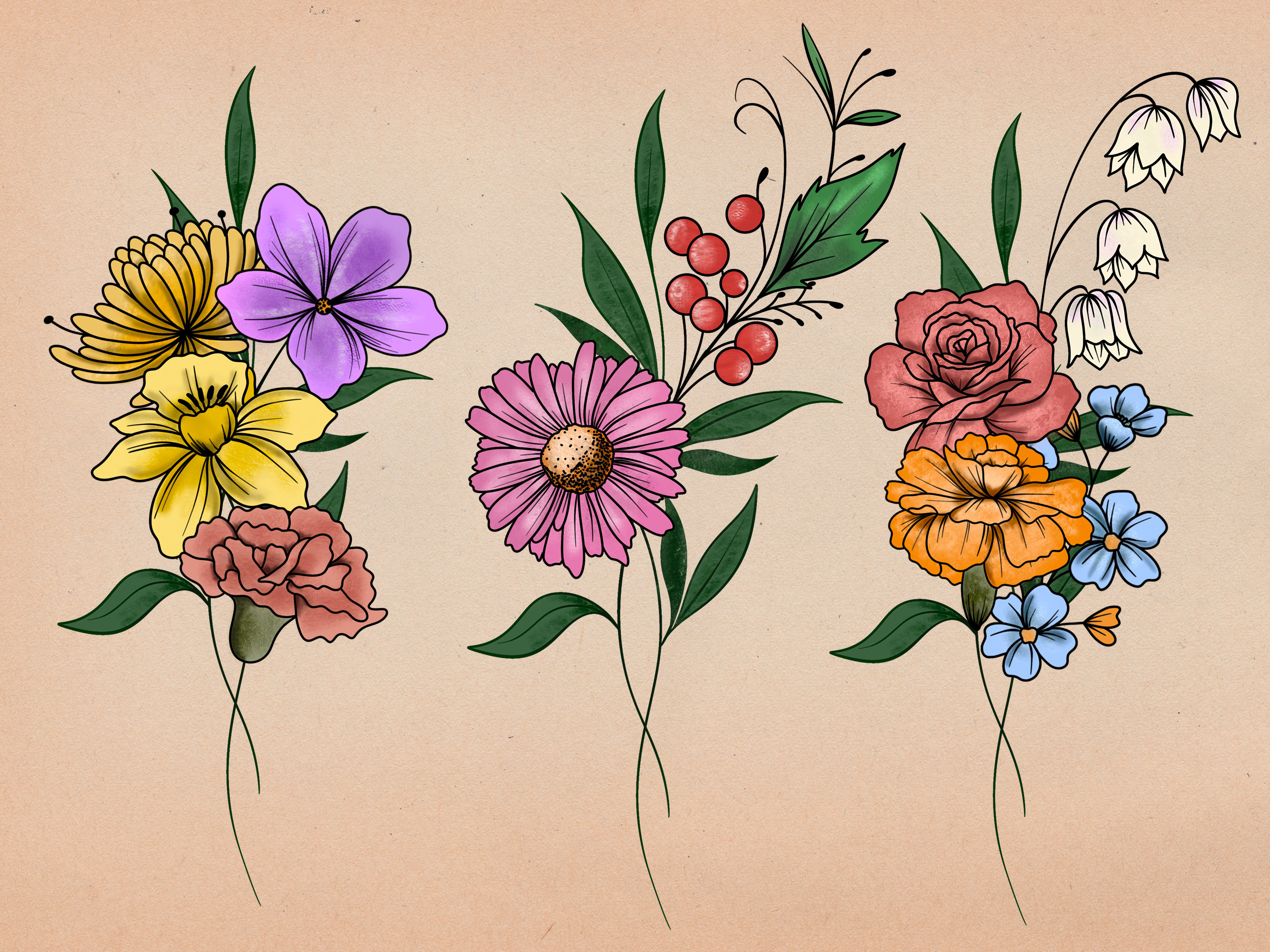 Custom Birth Flower Family Bouquet: Personalized Floral Tattoo Design ...