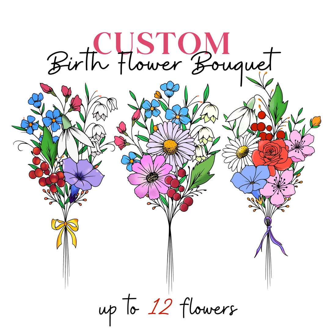 Custom Birth Flower Bouquet, Family Birth Month Tattoo Design, Flower ...