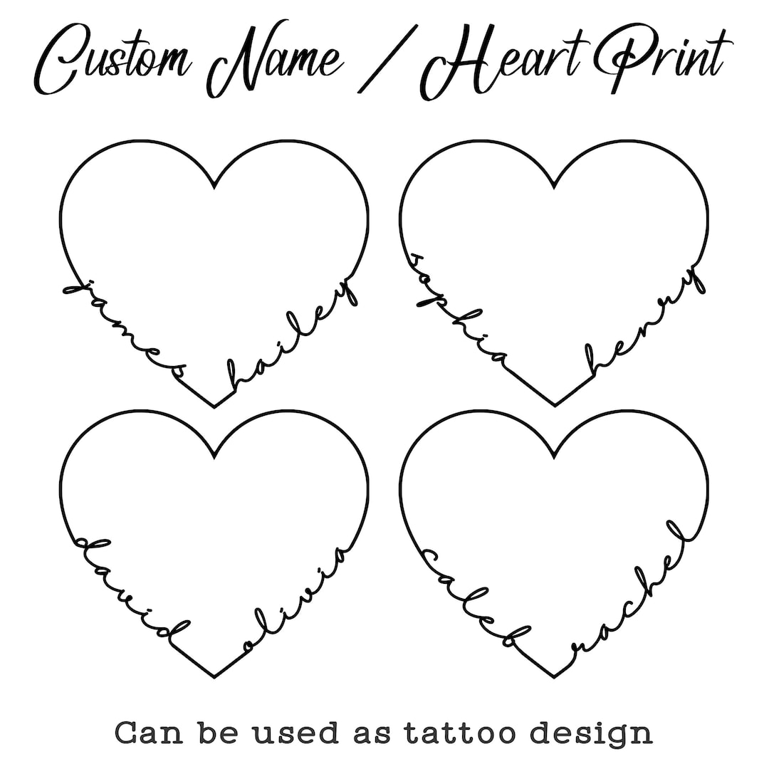 Custom Name Heart Tattoo Design , Couple Custom Print , Line Drawing ...