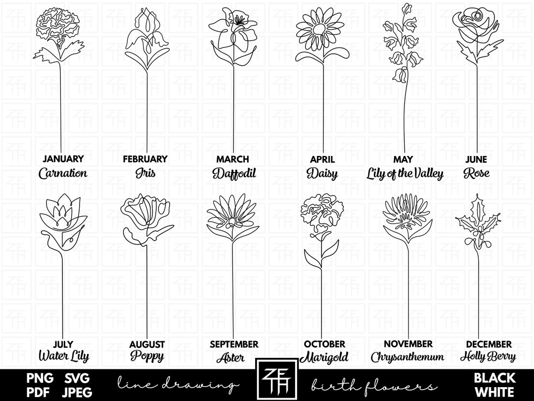 Birth Month Flower Svg Line Art Flowers Svg Birth Flowers Svg Line Drawing Birth Flower Svg
