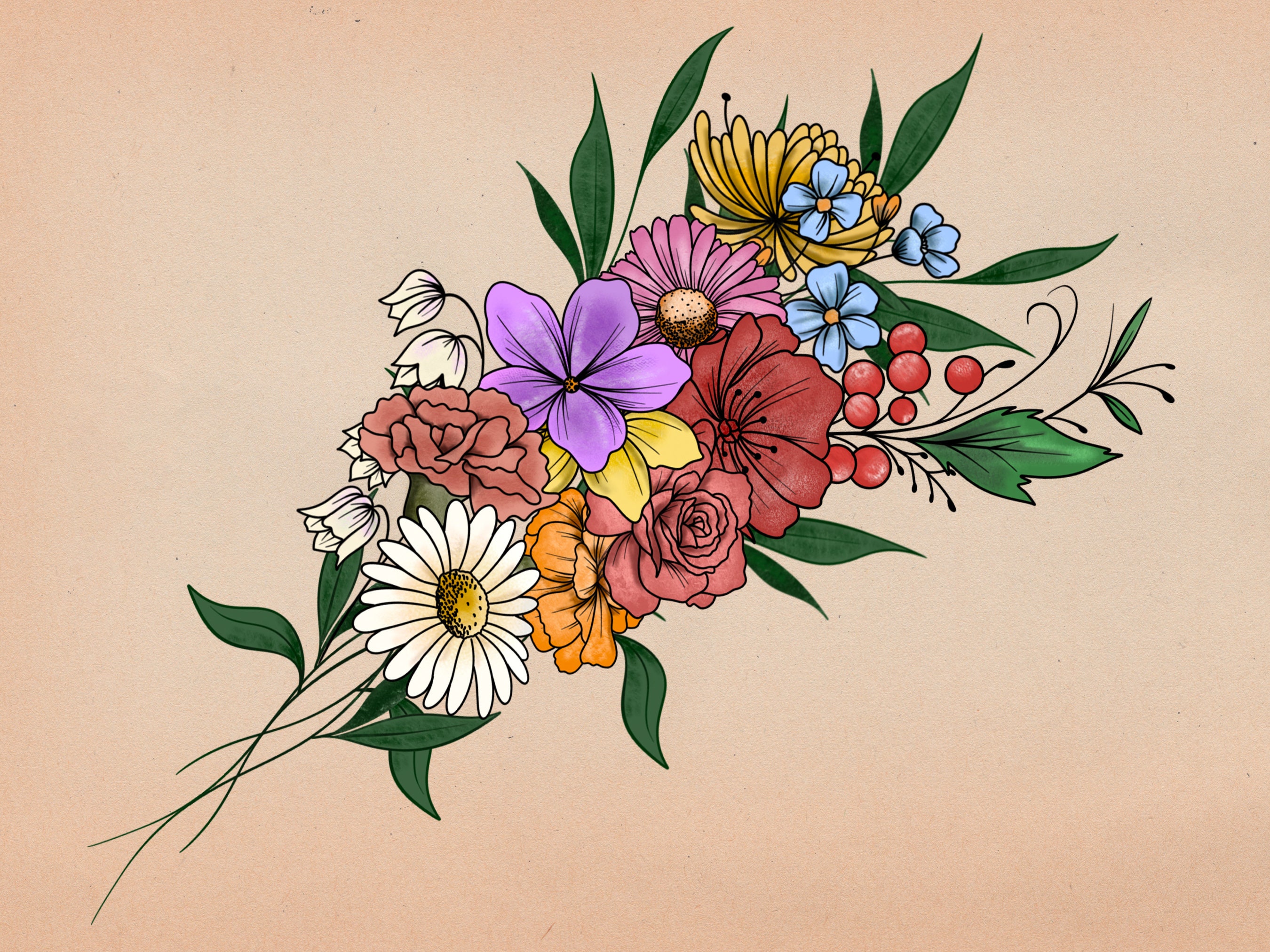 Custom Birth Flower Family Bouquet: Personalized Floral Tattoo Design ...
