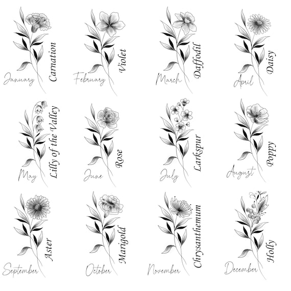 Family birth flower tattoos | Orangetattooshop.com