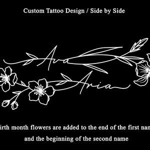Custom Birth Flower Name Tattoo Design: Couple, Family (digital ...