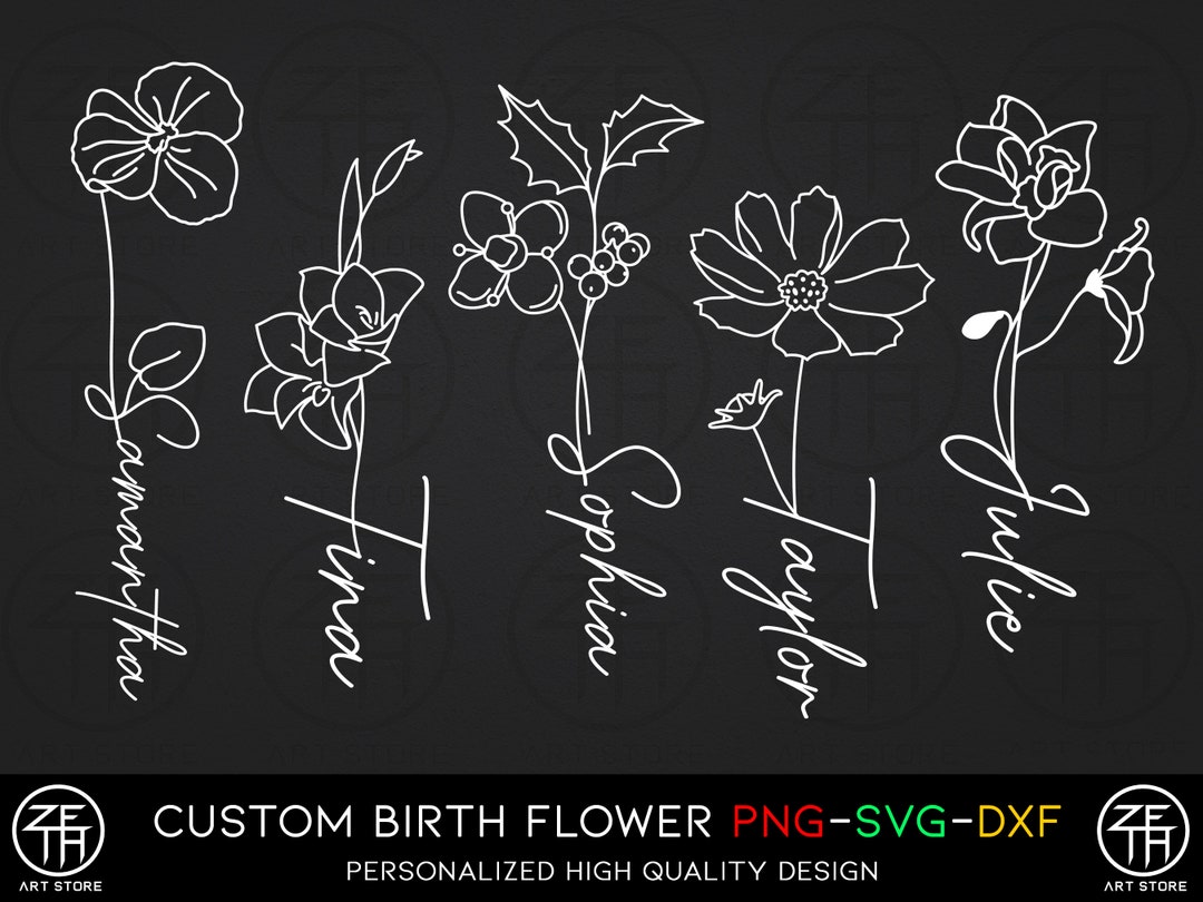 Custom Name Design 2, Personalized Tattoo Design, Birth Flower Design ...