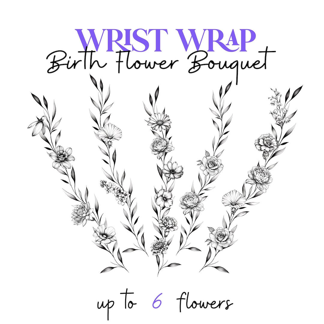 Custom Birth Flower Tattoo Design: Family Bouquet Wrist Wrap (digital ...