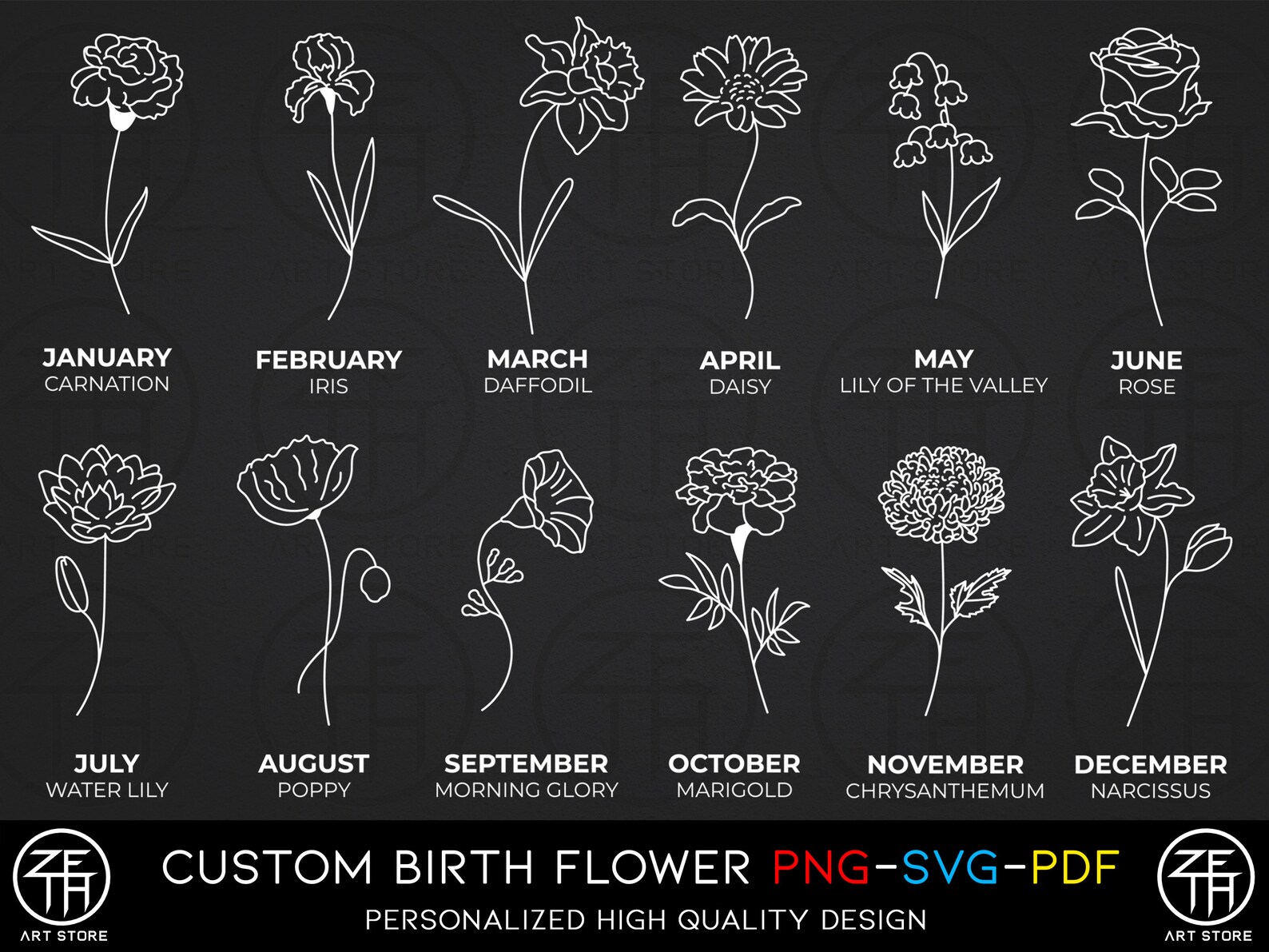 Custom Name Design 13 Tattoo Design Custom Birth Flower - Etsy