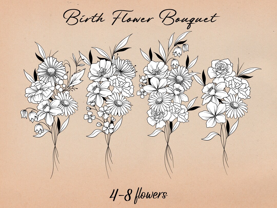 Custom Birth Flower Family Bouquet, Birth Flower Bouquet Print, Flower ...