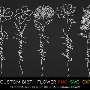 Custom Name Design 2, Personalized Tattoo Design, Birth Flower Design ...