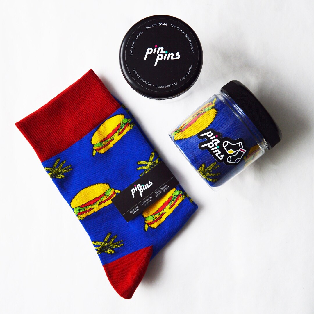 Burger and Fries Fast Food Pattern Blue/red Socks Gift Pack - Etsy