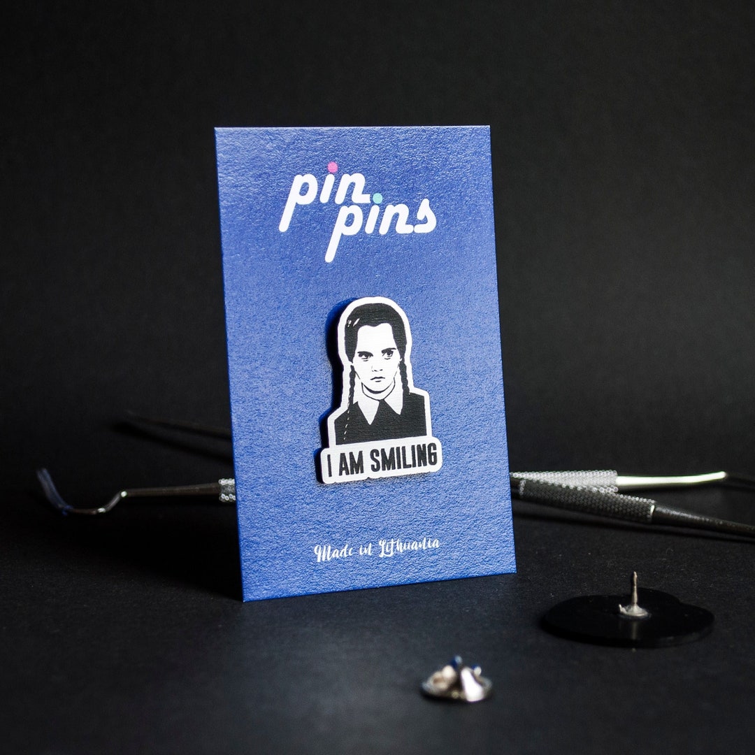 I Am (not) Smiling Pin! - Badges, Wednesday Addams Family, Smiling Gift ...